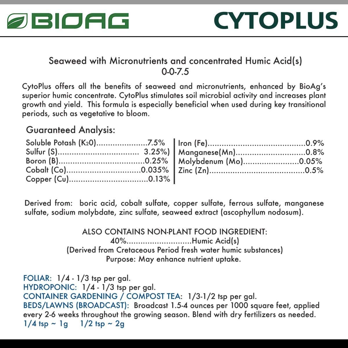 BioAg Cytoplus Seaweed with Humic Acid - Dagga Garden